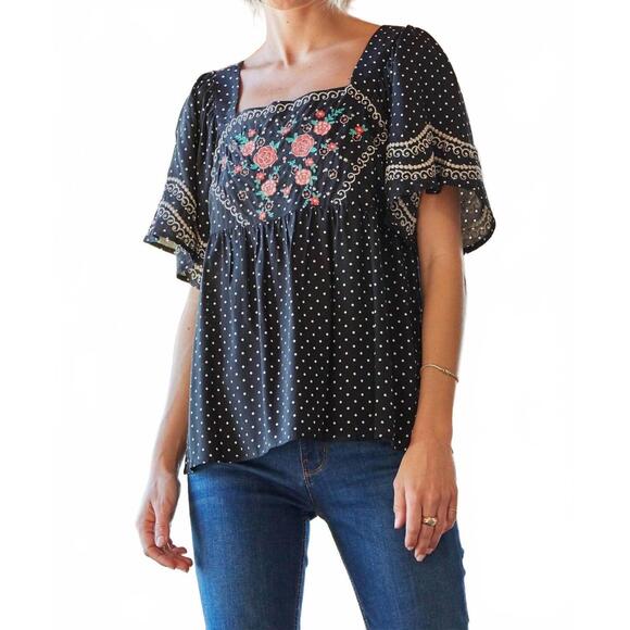 ANDREE BY UNIT | Tops | New Andree By Unit Embroidered Polka Dot Top In ...